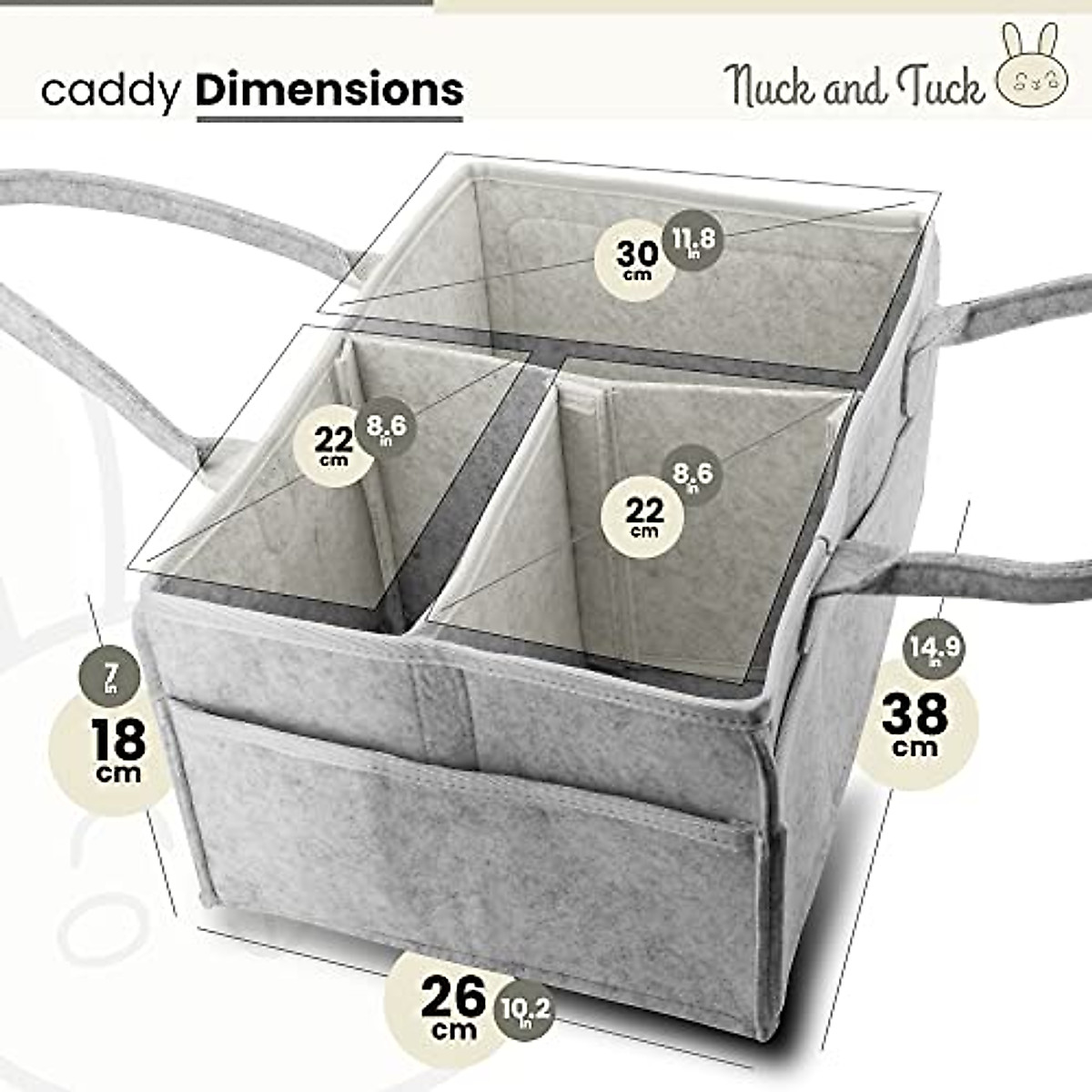 Diaper Caddy Organizer for Baby Girl or Boy – Baby Changing Station Organizer – Premium Felt Nursery Organizer with Multiple Storage Pockets – Practical and Portable Design – Fits Diapers, Wipes, Toys