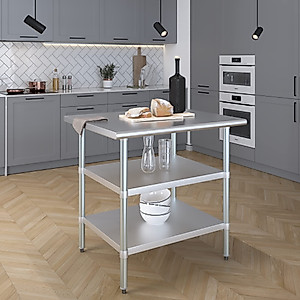 36" Long X 30" Deep Stainless Steel Work Table with 2 Shelves | Metal Food Prep Station | Commercial & Residential NSF Utility Table