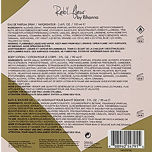 Rihanna Reb'l Fleur Women Gift Set (Eau De Parfum Spray, Body Lotion, Bath and Shower Gel)