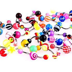 Bluelans 30x Colorful Sexy Belly Button Bar Navel Barbells Rings Body Piercing Jewellery Gift (Random Color)
