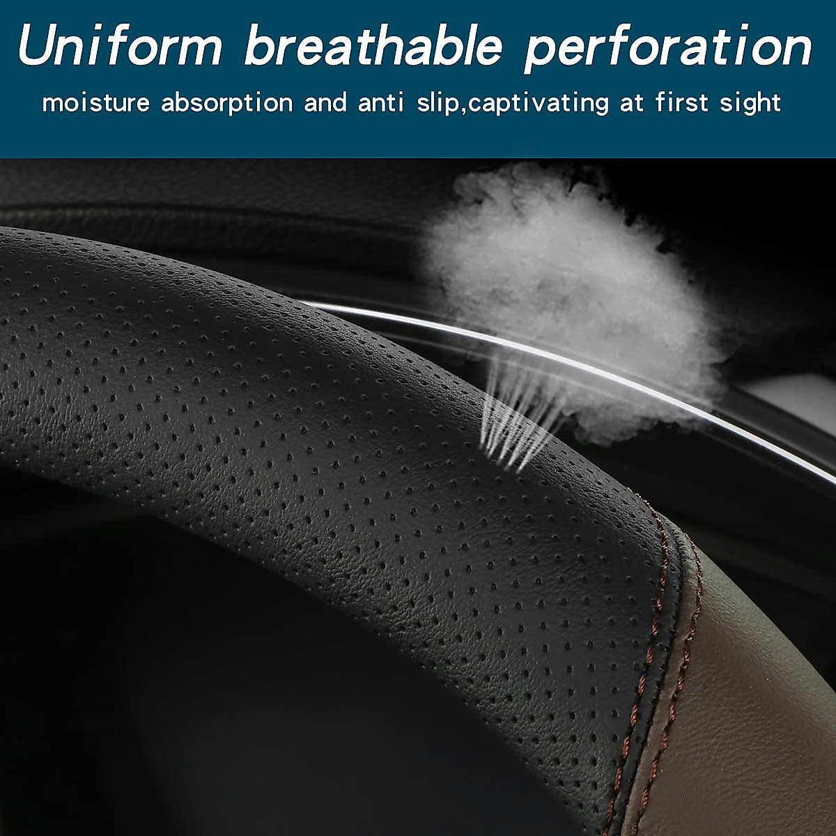 Steering Wheel Cover, Universal 15 inch, Microfiber Leather, Anti-Slip Car Steering Wheel Cover Steering Wheels Accessories for Men Women,Fit Vehicles, Sedans, SUVS, Vans, Trucks,Brown