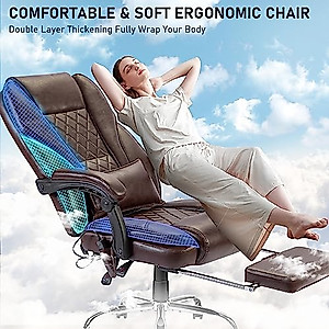 NOBLEMOOD Heated Massage Office Chair - Ergonomic Office Chair with Foot Rest and Lumbar Support, High Back Excutive Office Chair with Heating and Massaging for Adults (Brown)