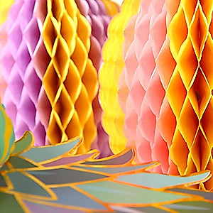 paper jazz Luao Pineapple Party Decorations Honeycomb Centerpieces Table and Hanging Decorations for Hawaiian Luau Tiki Beach Wedding Tropical Fruit Summer Party, Multicolored (3 Pack)
