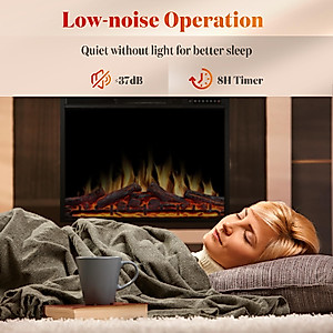 Rintuf Electric Fireplace,34" Fireplace Insert with Touch Screen, Quick Heating, Overheating Protection with Timer, Remote, Customed Display: 5 Flame Speed & 5 Color & 5 Brightness, 750/1500W, Black