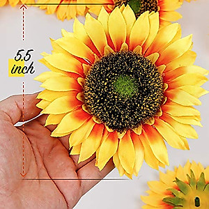 Mocoosy 16 Pcs 5.5 Inch Artificial Silk Sunflower Heads, Large Fake Sunflowers Bulk, Yellow Faux Sunflower Heads Artificial Flowers Decorations for Christmas Tree Home Party Wedding Decor