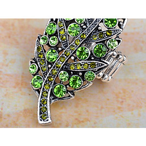 Alilang Womens Silvery Tone Emerald Peridot Green Crystal Rhinestone Leaf Stretchy Adjustable Ring