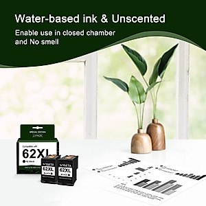 WISETA Remanufactured Ink Cartridge Replacement for HP 62XL 62 XL for Envy 5540 5640 5660 5663 7640 7644 7645 Officejet 5740 5741 8040 OfficeJet 200 250 Series Printer (2 Black)