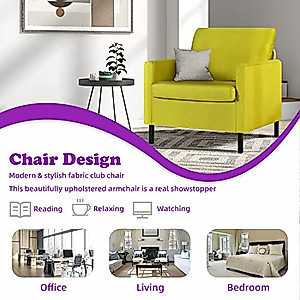 TYBOATLE Modern Upholstered Linen Fabric Accent Arm Chairs, Living Room Single Sofa Chair with Metal Legs, Comfy Reading Lounge Armchair for Small Spaces, Apartment, Bedroom, Office (Green)