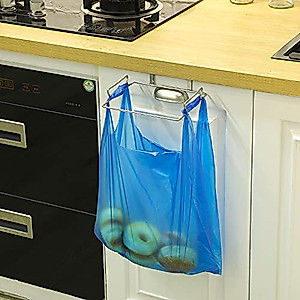 Hotop 3 Pieces Over The Cabinet Plastic Bag Holder Hanging Trash Bag Holder Made of Metal Garbage Bag Hanging Rack Rubbish Bag Holder for Kitchen Practical Sturdy Under Counter Over Door Silver