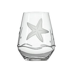 Rolf Glass Starfish Stemless Wine Tumbler 18 ounce - Stemless Wine Glasses - Lead-Free Glass - Etched Tumbler Glasses - Proudly Made in the USA (Set of 2)