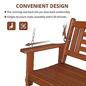 Rustic Heavy Duty Double Wooden Swing Set with Chain for Backyard Play - Redwood Finish 500lbs Capacity - Perfect Outdoor Wooden Playset for Kids and Adults 