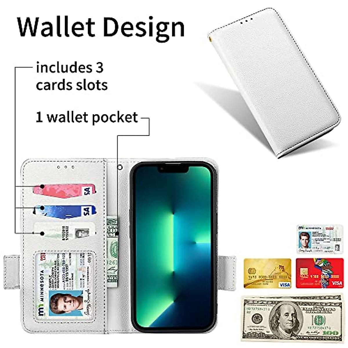 Compatible with Oppo Reno 6 Pro 5G Case,PU Leather Kickstand with Card Holders,Compatible with Oppo Reno6 Pro 5G PEPM00 CPH2249 Flip Magnetic Closure Protection Phone Wallet Cover Bai