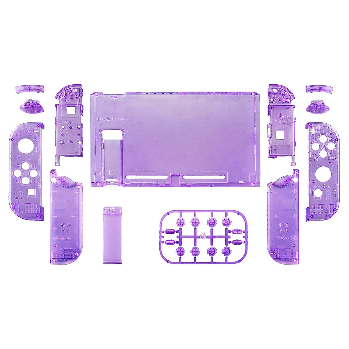 eXtremeRate DIY Replacement Shell Buttons for Nintendo Switch, Back Plate for Switch Console, Housing with Full Set Buttons for Joycon Handheld Controller - Clear Atomic Purple [No Electronics Parts]
