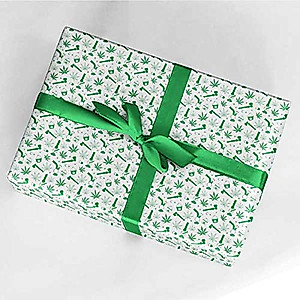 Green Card Greetings Gift Wrapping Paper Sheet, hemp theme, pipe, edibles pattern, 2 sheets - 7.5 sq. ft ea