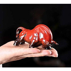 WEALTHCOMING Wall Street Bull Arts Statues,Exquisite Ceramic Fortune Bulls Figurines and Sculptures Home & Office Tabletop Decor (Unstoppable-Red)
