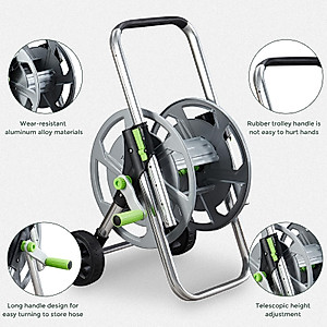 YESTAR Hose Reel Cart Hold Up to 130 ft of 5/8 inch Hose Garden Water Hose Carts Mobile Tools with 2 Wheels, Heavy Duty Powder-coated Steel Outdoor Planting with Storage Basket, for Garden, Yard, Lawn