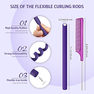60 Flexible Curling Rods Set for Women & Girls - No Heat Hair Rollers for Long and Short Hair (Purple, 0.3 x 7 Inch)