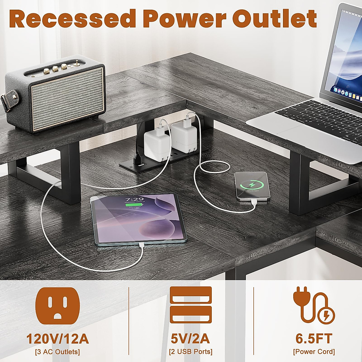 Homieasy Computer Desk with File Drawer Cabinet, L Shaped Office Desk with Printer Stand & Full Monitor Stand, 48 Inch Gaming Desk with Power Outlets Led Light Storage Bag Hanging Hooks, Black Oak