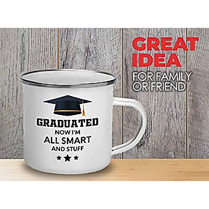 Flairy Land Graduation Camper Mug 12oz - All Smart and Stuff - Graduation Gifts for Her Senior Graduation College Student College Graduate Classmate MBA Grad