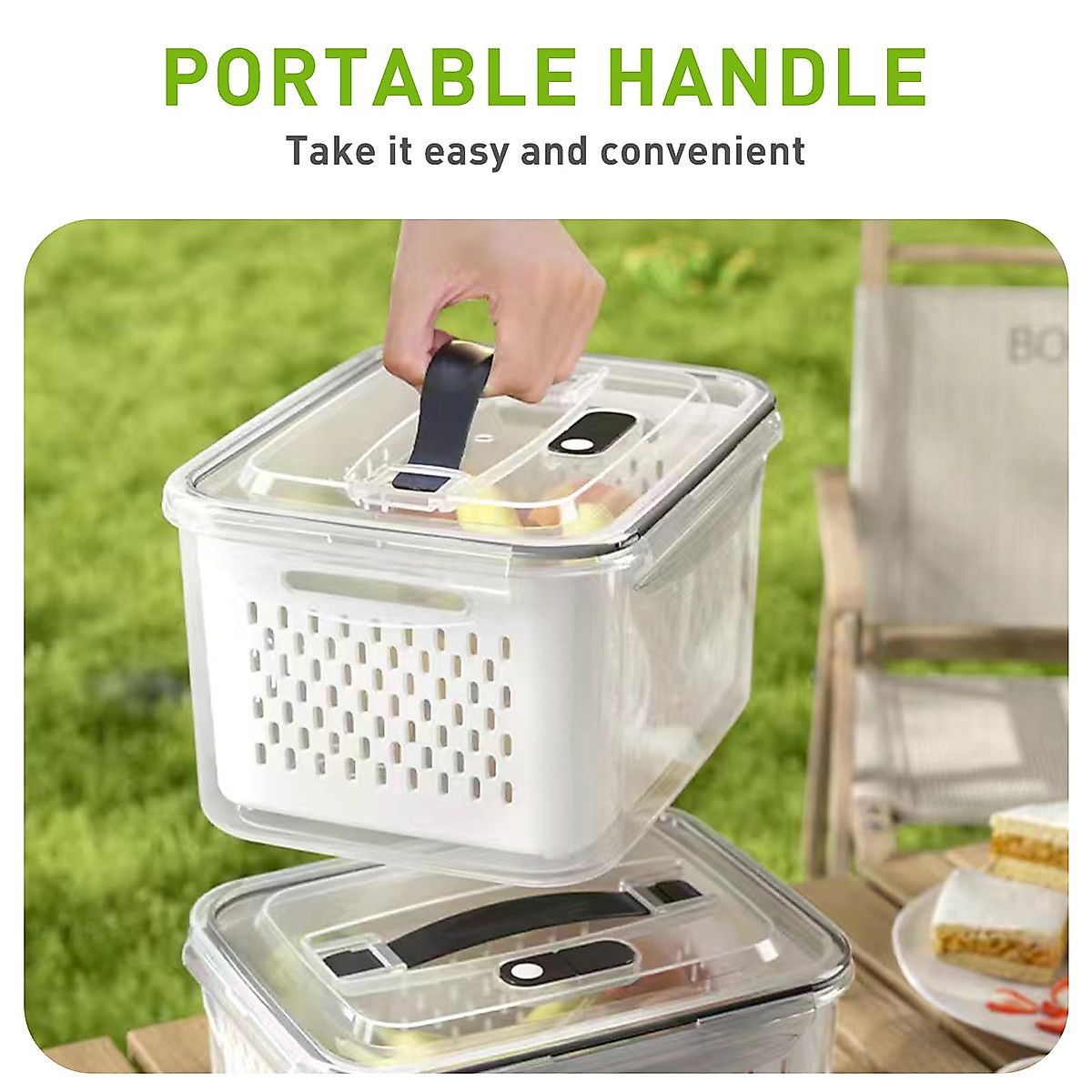 QPPKII 6 PCS Fruit Storage Containers for Fridge with Handle and Colander, Fruits/Vegetables/Berry Saver Container for Refrigerator, Food Storage Containers for Picnic