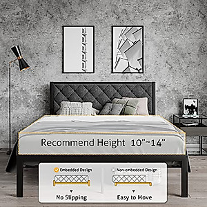 SHA CERLIN Queen Metal Platform Bed Frame,Upholstered Fabric Button Tufted Headboard, Mattress Foundation with 17 Strong Metal Slats Support, No Box Spring Needed, Easy Assembly, Dark Grey