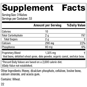 Standard Process Calcifood - Supports Calcium Absorption - Build Bone Strength with Calcium, Phosphorus, Defatted Wheat Germ, Organic Carrot, Date Fruit, Honey, and More - 100 Wafers
