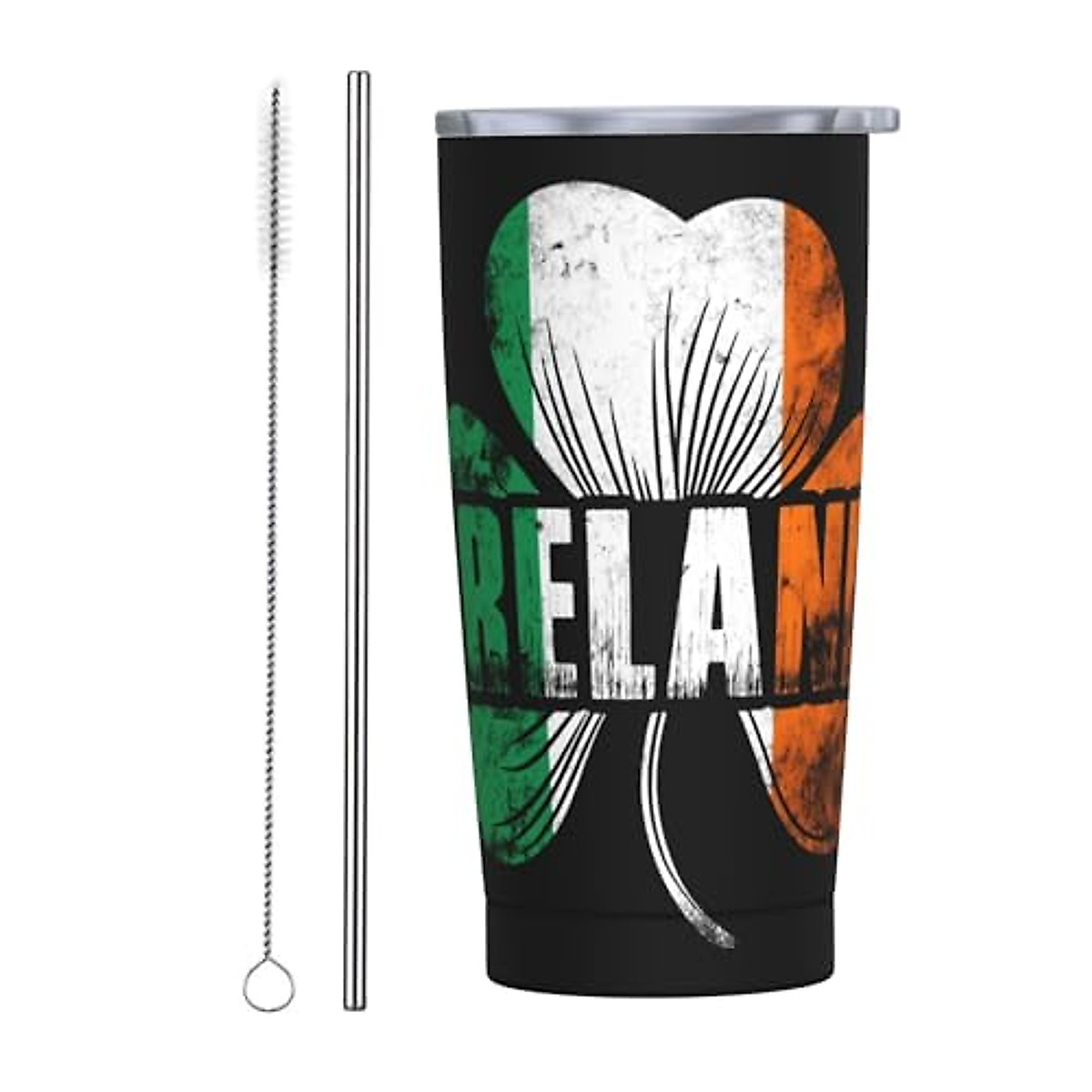 VKKOEWL Ireland Shamrock Flag Stainless Steel Insulated Tumbler 20 Oz Travel Water Bottle Coffee Mug Drink Cup With Lid Straw