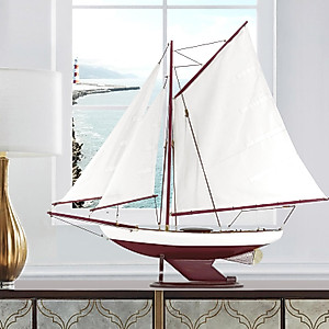 NAUTIMALL 26" Wooden Sailboat Decor Model Ship Model Bermuda Sloop Boat Model Handmade Nautical Modern Yacht sail Boat Schooner Model Coastal Home Decor Coastal Gift Scale