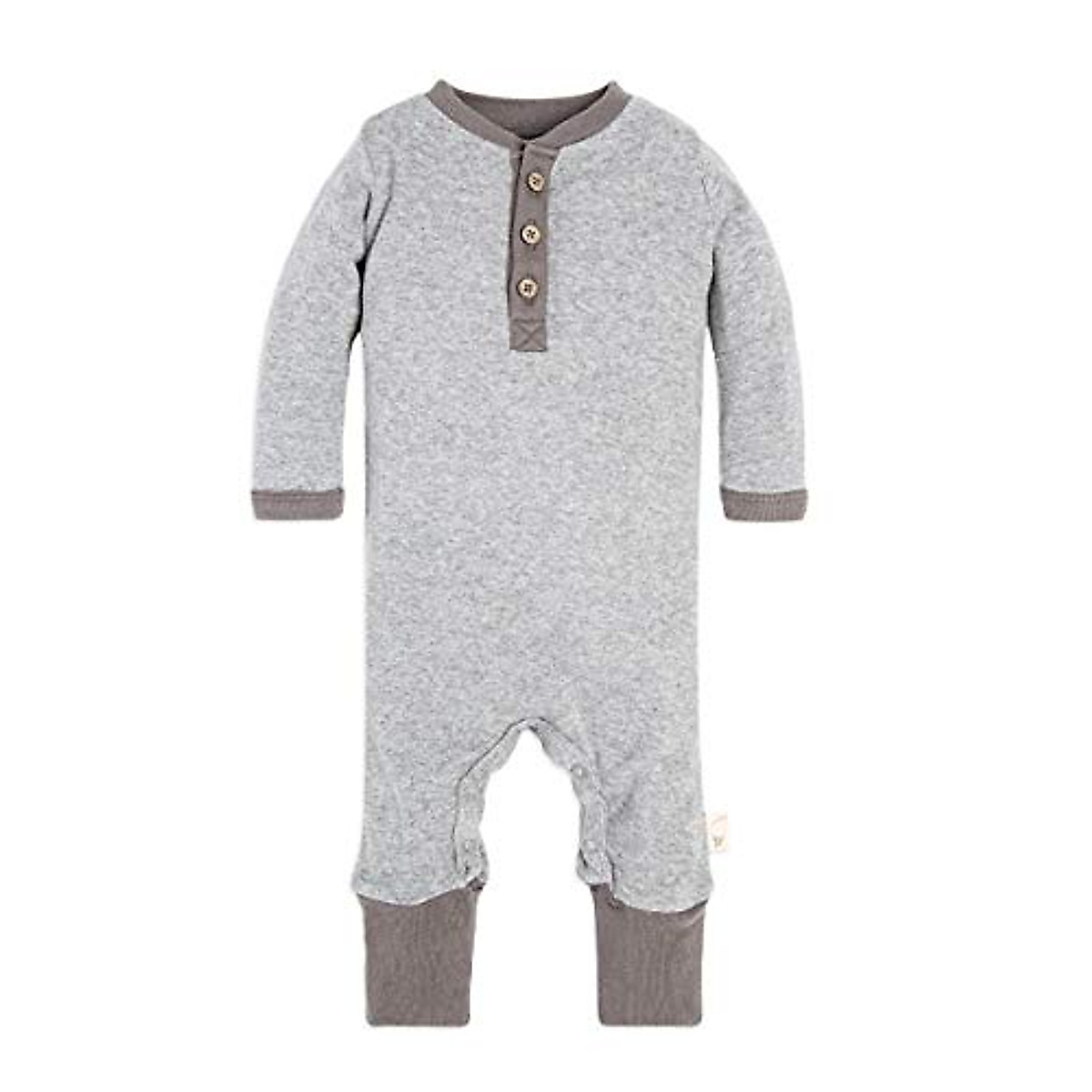 Burt's Bees Baby Baby Boys Matelasse Organic Kimono One Piece Jumpsuit and Toddler Footie, Heather Grey Elbow Patch Henley, 3-6 Months US