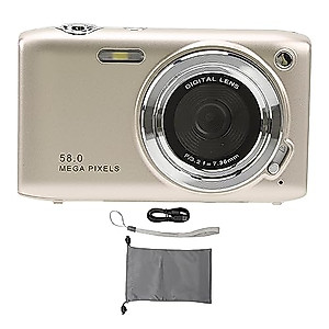 4K Digital Camera, 58MP 16X Zoom Auto Focus Vlogging Camera, Kids Compact Camera with 2.88Inch HD TFT Screen, Face Recognition, Timing Function, Fixed Focus Macro (Gold Color)