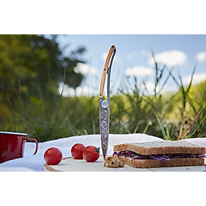 Ultra-light folding pocket knife with belt clip - Juniper Wood 1.3 oz version - Thin and sharp blade - Art Nouveau design - Stainless steel - Elegant and modern design