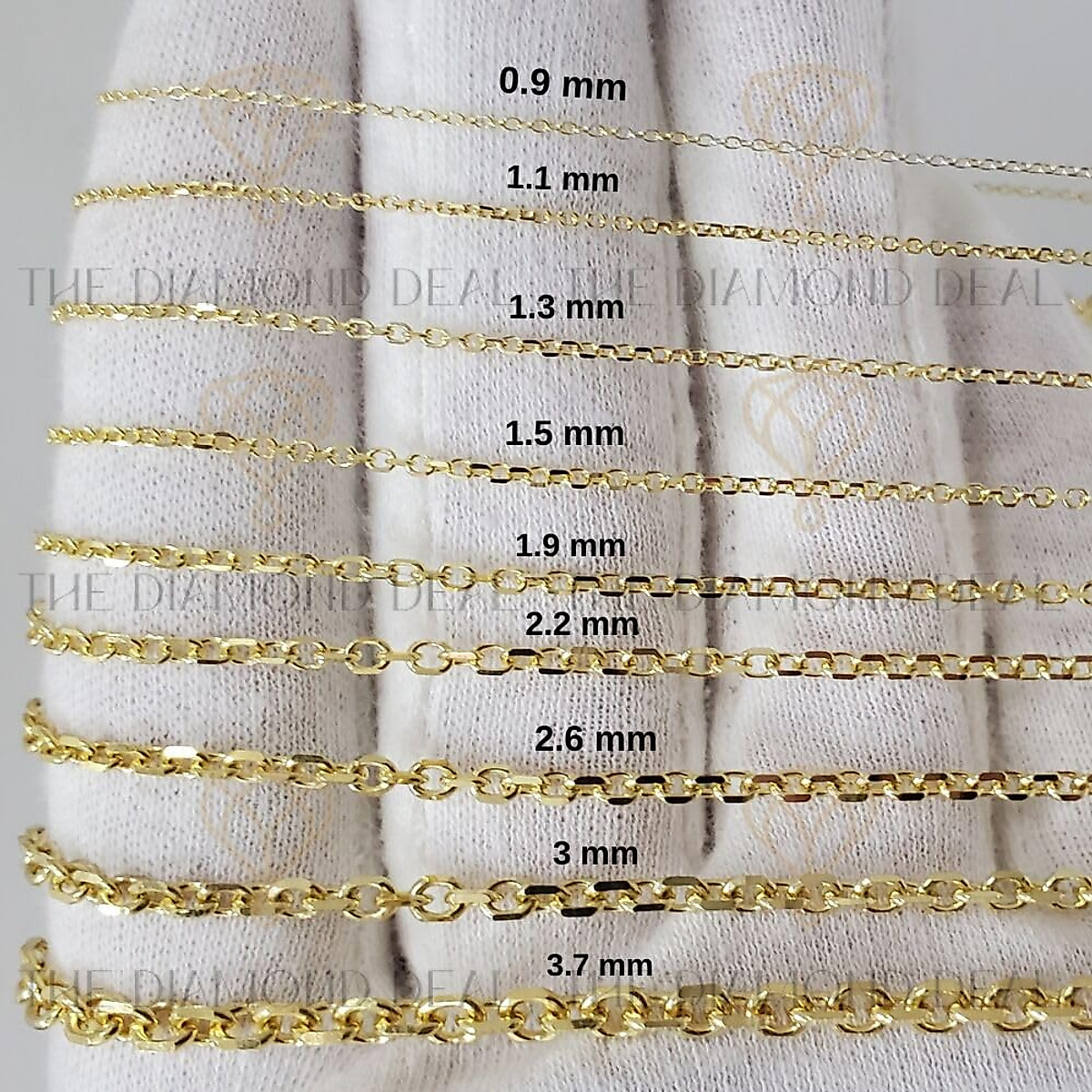 14k SOLID Yellow or White or Rose/Pink Gold 1.1mm Shiny Diamond Cut Cable Link Chain Necklace for Pendants and Charms with Spring-Ring Clasp (13", 16",17" 18", 20" or 24 inch)