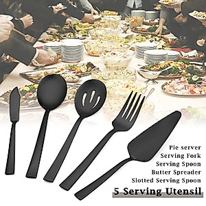 Herogo 53-Piece Matte Black Flatware Set with Steak Knives & Serving Utensils, Stainless Steel Square Silverware Cutlery Set for 8, Unique Tableware Eating Utensils Set, Satin Finish, Dishwasher Safe