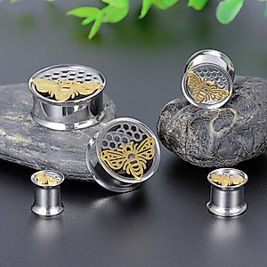COOEAR Stainless Steel Honeybee Ear Gauges Double Flared Tunnels for Ears Piercing Unscrew Ear Stretchers.