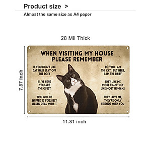 ALKB Funny Tuxedo Cat-Themed Sign 8x12 Inch - Visitor’s Guide to Interacting with Cats - Gift for Cat Lovers’ Home Decor