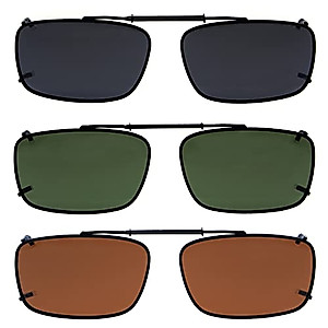 Eyekepper 3-pack Clip-on Polarized Sunglasses 56 * 34MM Grey/Brown/G15 Lens