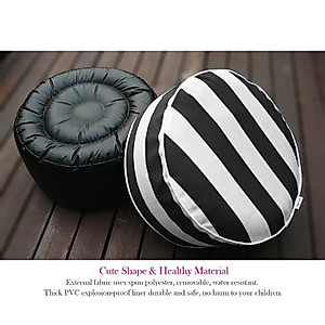 Fabritones Outdoor Inflatable Ottomans with Insert Round 21x9 Inch Black Striped Pattern Patio Foot Stools and Ottomans Portable Footrest