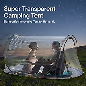 EighteenTek Clear Pop Up Sports Tent Camping Stargazing Transparent Outdoor Bubble 2 Person Capsule Portable Weather Proof Pod Instant Cold Protection Shelter 88"x54"x39"H