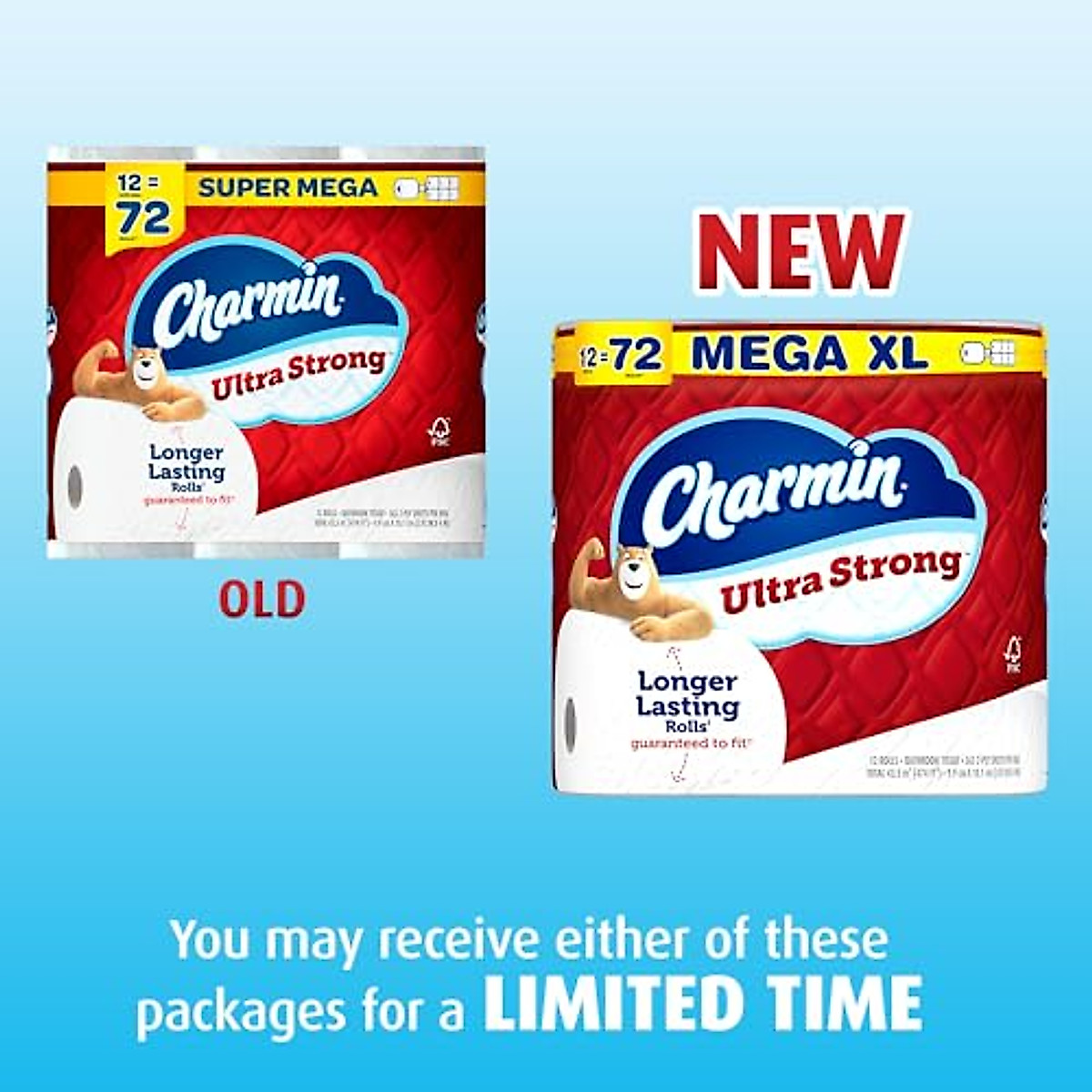 Charmin Ultra Strong Toilet Paper 6 Mega XL Rolls, 363 Sheets Per Roll (Packaging May Vary)