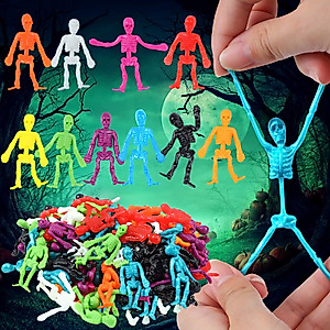 Libima 200 Pcs Halloween Stretchy Skeleton Toys Assorted Color Sticky Skulls Stress Relief Bulk Toys Halloween Goody Bag Fillers Halloween Sticky Toys for Boys and Girls Party Favors