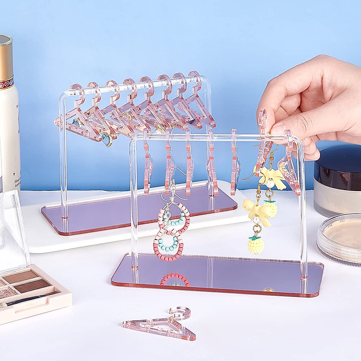 PH PandaHall 2 Sets Acrylic Earring Holder, Coat Hanger Jewelry Display Dangle Earring Hanging Organizer Acrylic Ear Studs Display Rack for Retail Show Personal Exhibition, 2.3x4.6x5.9inch