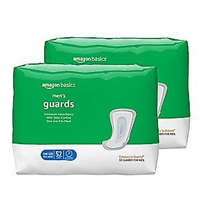 Amazon Basics Incontinence Guards for Men, Maximum Absorbency, 104 Count, 2 Packs of 52, White (Previously Solimo)