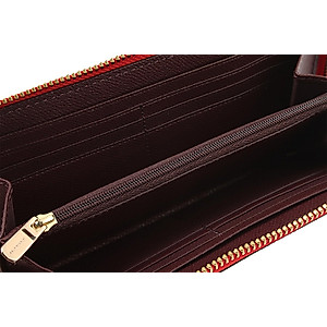 Coach Accordion Zip Wallet in Geometric ColorBlock, F57605 (Strawberry/Oxblood Multi)