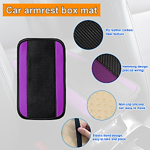 8sanlione Car Center Console Cover, 12.6"x7.5" PU Leather Car Armrest Cover Universal Waterproof Center Console Pad, Car Accessories Interior Protection for Cars, Vehicles, SUVs (Purple)