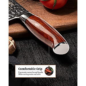 YARENH Chef Knife 8 Inch with Wood Sheath, Japanese Damascus High Carbon Stainless Steel, Full Tang Sandalwood Handle, Professional Kitchen Knife