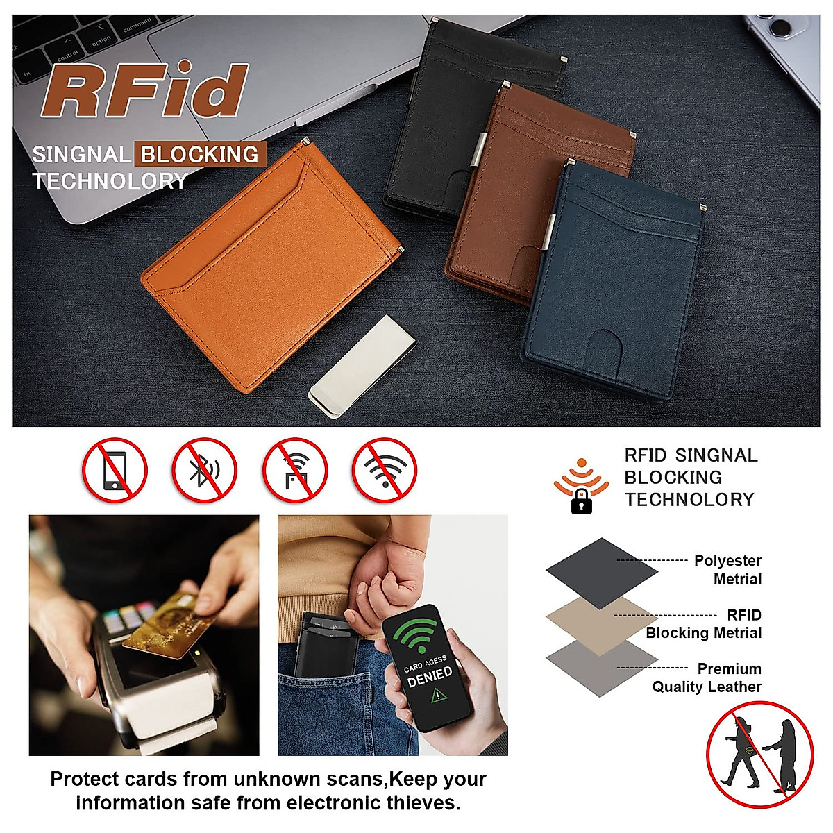 GSG Slim Wallet for Men with Money Clip, RFID Blocking Card Holder Leather Minimalist Bifold Wallet Front Pocket Wallet with Gift Box, Black