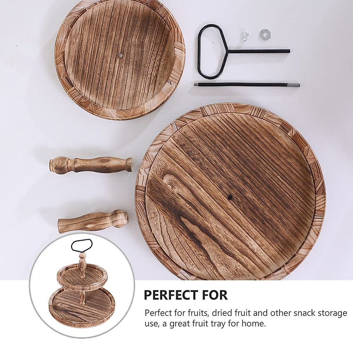 Cabilock 1Pc Two-Tier Pallet Rustic Jewelry Tray Cake Stand Wedding Cake Tower Dessert Display Holder Party Treat Stand Round Cupcake Holder Cake Display Tray Wooden Candy Office Food Rack