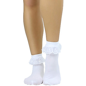 ToBeInStyle Women's Lace Ruffle Anklet Socks - White - One Size