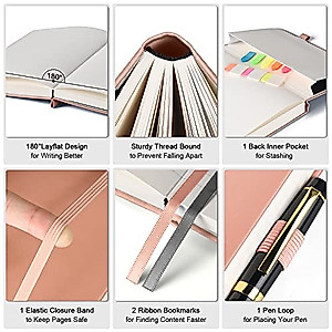 Lined Journal Notebook, Large A5 College Ruled Notebook, 314 Numbered Pages Work Notebook with Index Stickers, 100gsm Thick Paper, Hardcover Vegan Leather Journal for Women Men School Office, Pink