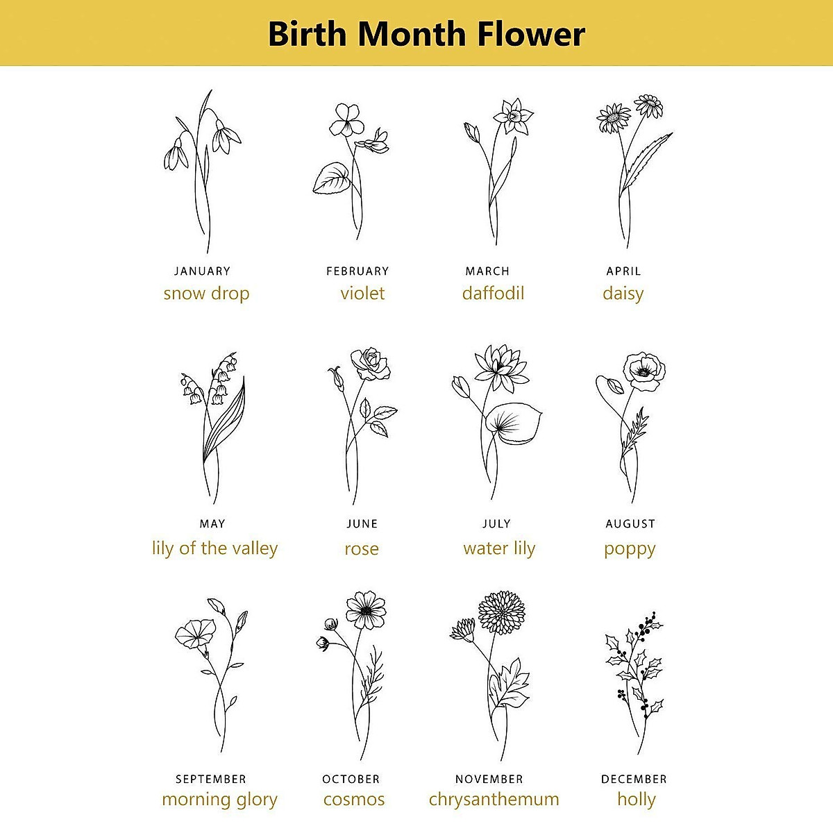 SIMONLY Birth Month Flower Ring 12 Different Flowers To Choose Mothers Day Jewelry Gift for Birthday Personalized Engraved Birth Flower Ring